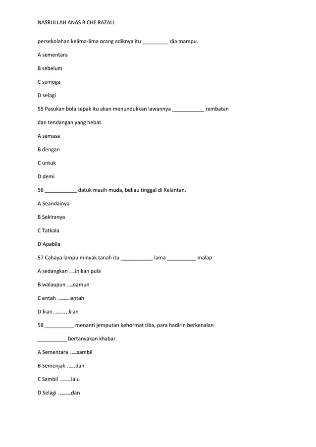 Latih tubi tatabahasa KATA HUBUNG | DOCX