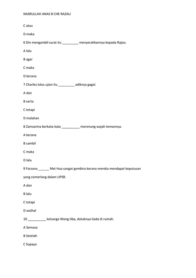 Latih tubi tatabahasa KATA HUBUNG | DOCX