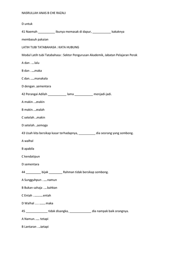 Latih tubi tatabahasa KATA HUBUNG | DOCX