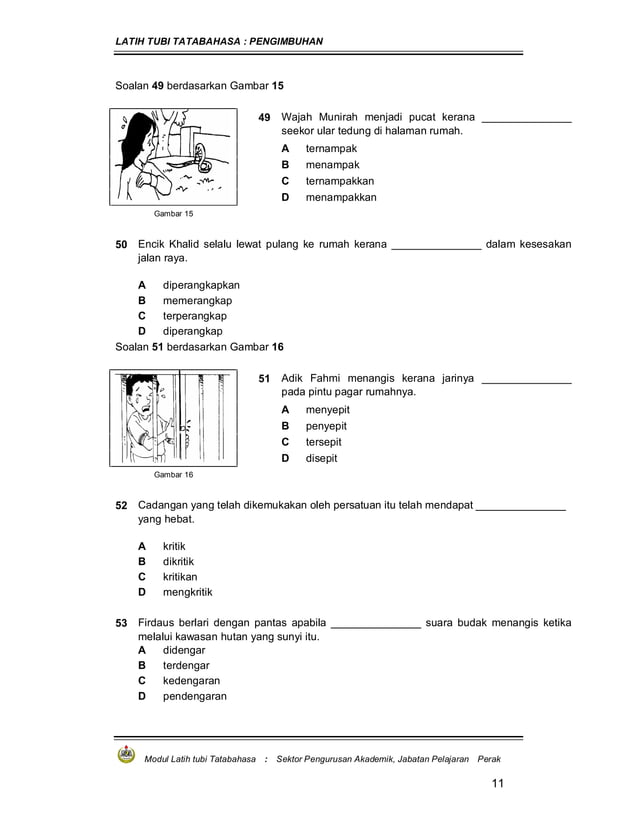 Latih tubi tatabahasa pengimbuhan berserta-jawapan | PDF