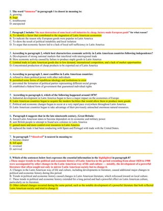 Latin America in the Nineteenth Century.docx | Economy | Business and ...