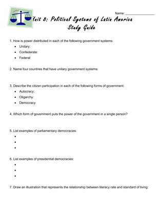 Latin america political system studyguide1 | DOC | Civic affairs | Politics