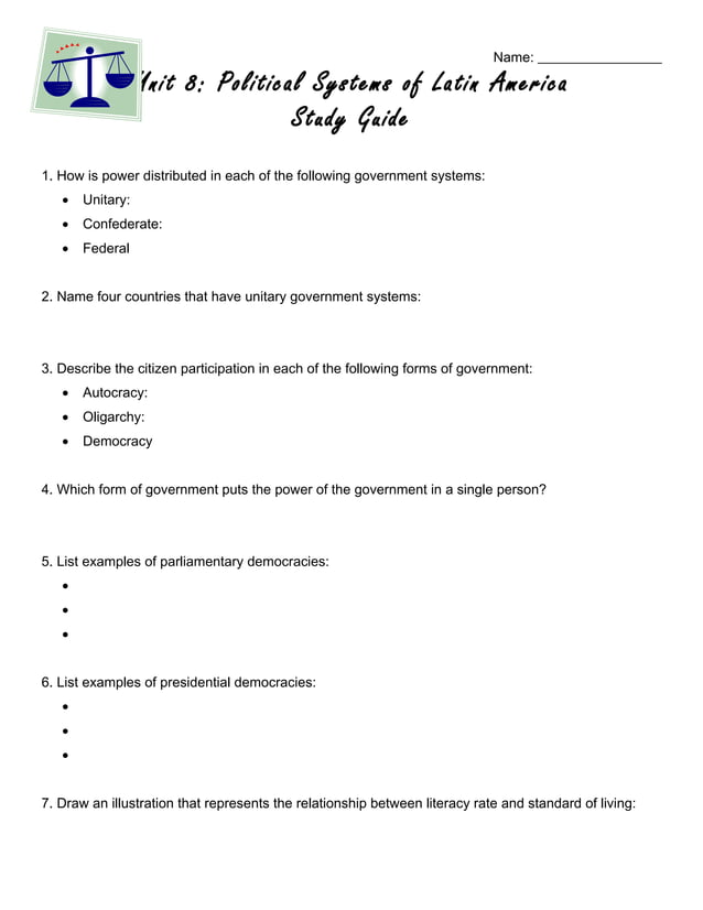 Latin america political system studyguide1 | DOC | Civic affairs | Politics