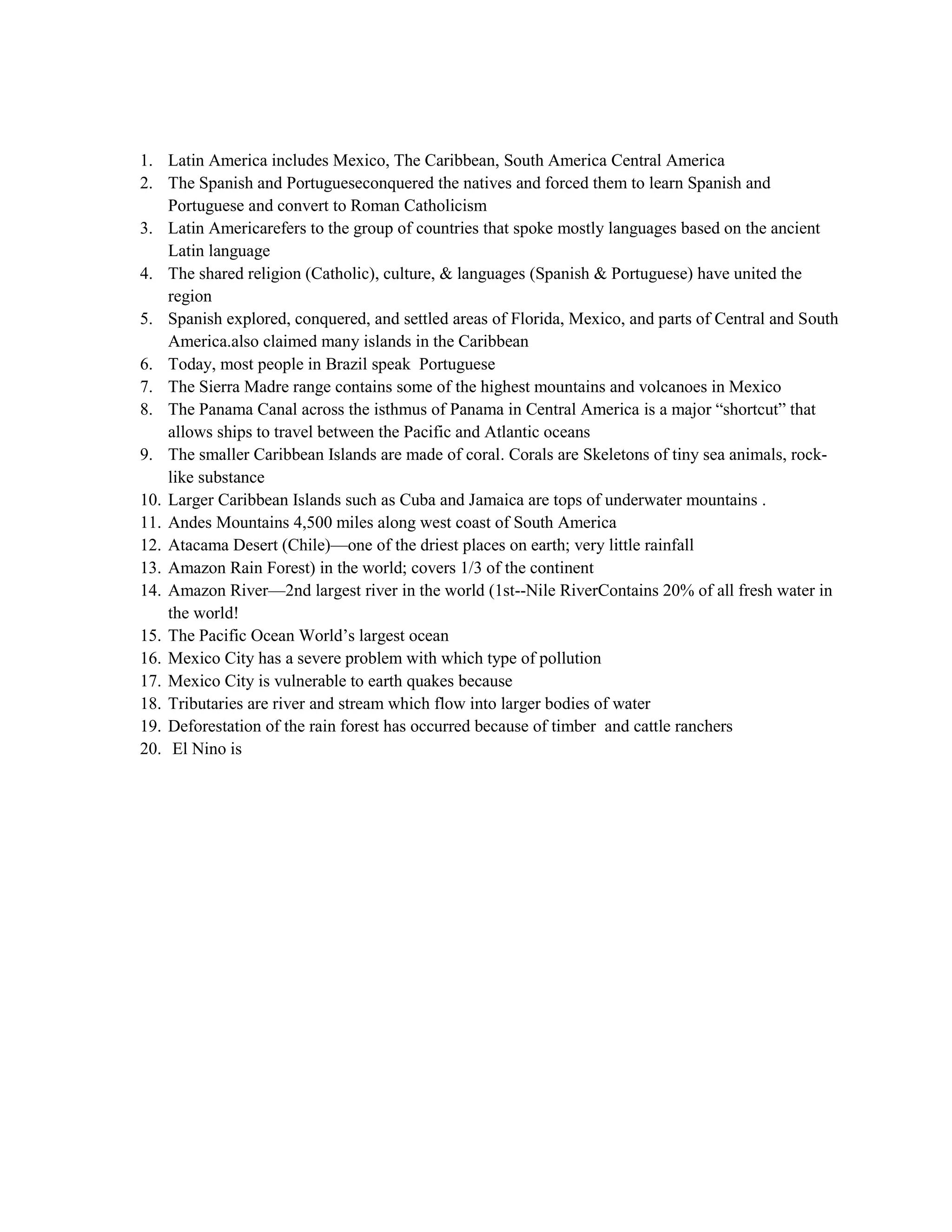 Latin america quiz key | DOCX