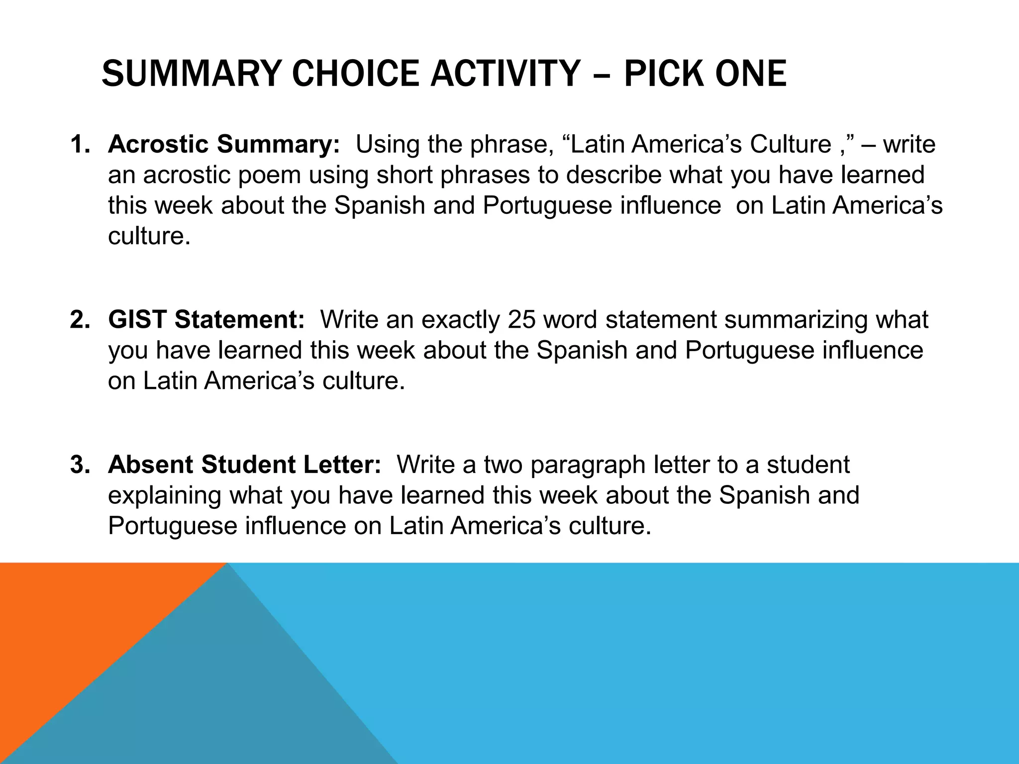 Latin America tiered activity summary assignment | PPT