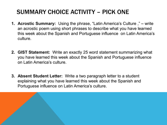 Latin America tiered activity summary assignment | PPT