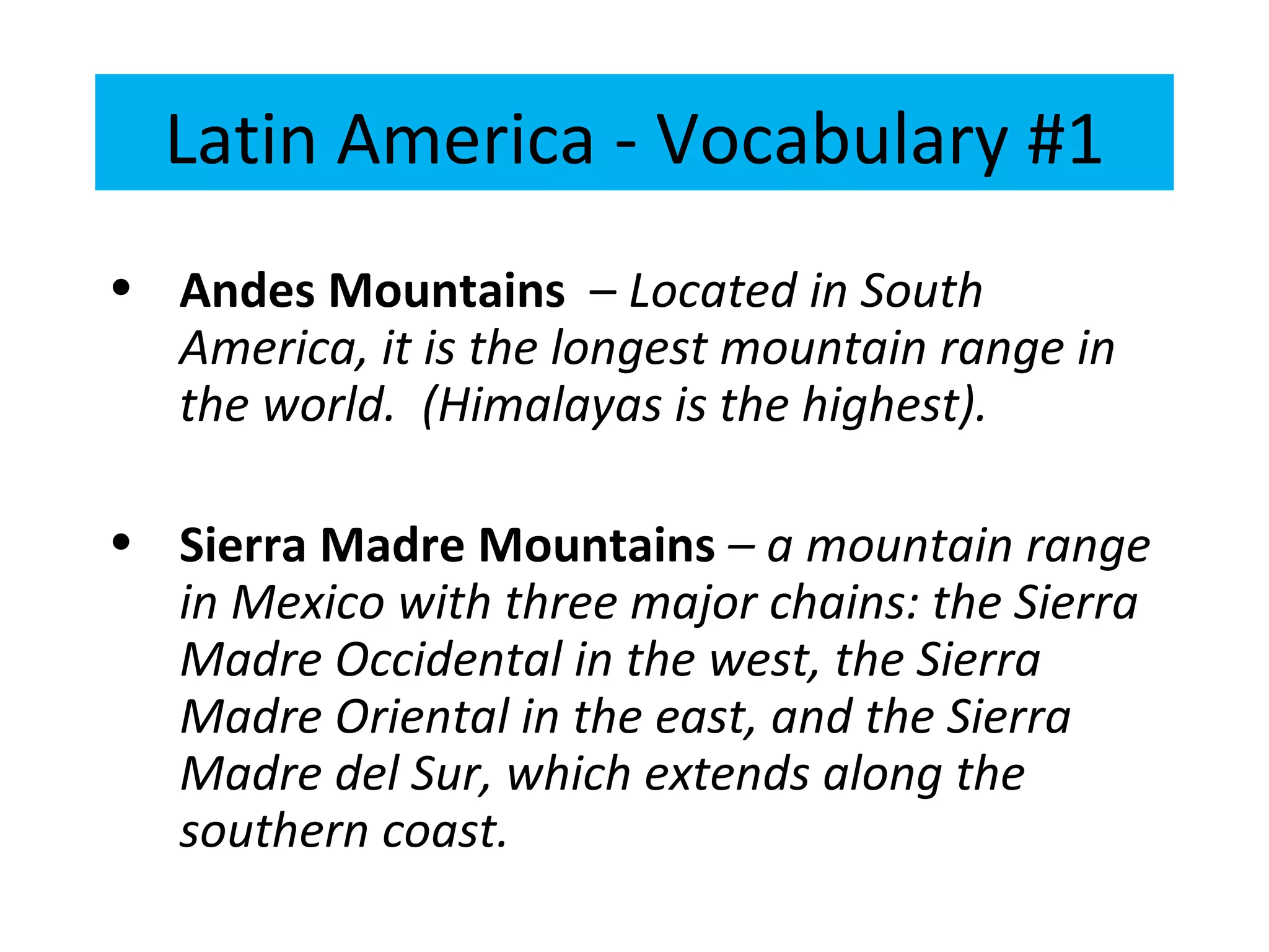 Latin America Vocabulary #1 | PPT