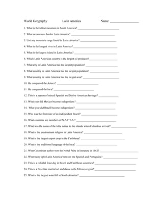 Latin america webquest | PDF