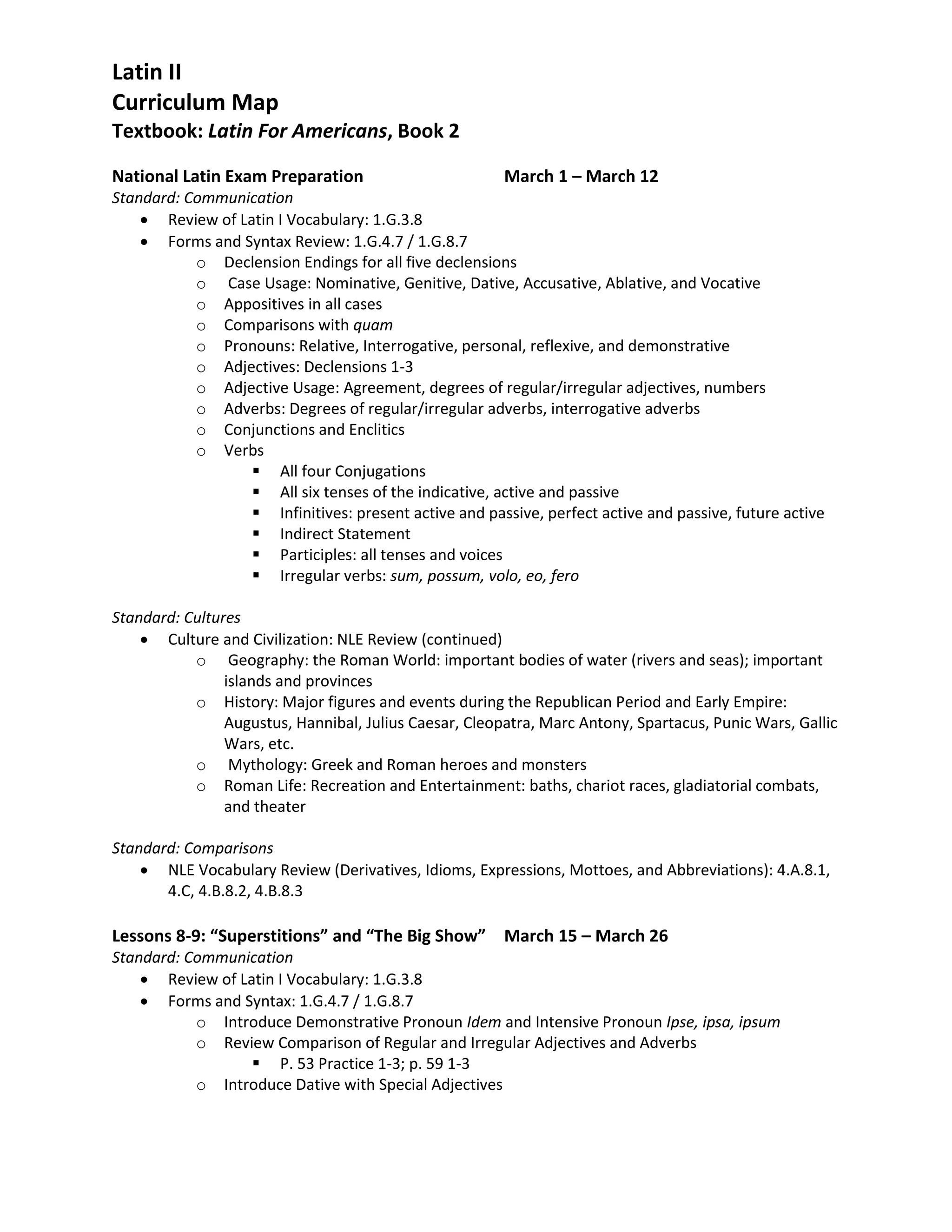 Latin ii curriculum map | PDF