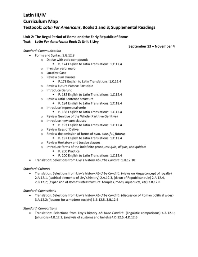 Latin iii and iv curriculum map | PDF | Death, Injury, or Military ...