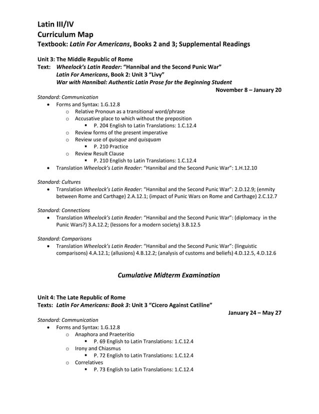 Latin iii and iv curriculum map | PDF | Death, Injury, or Military ...