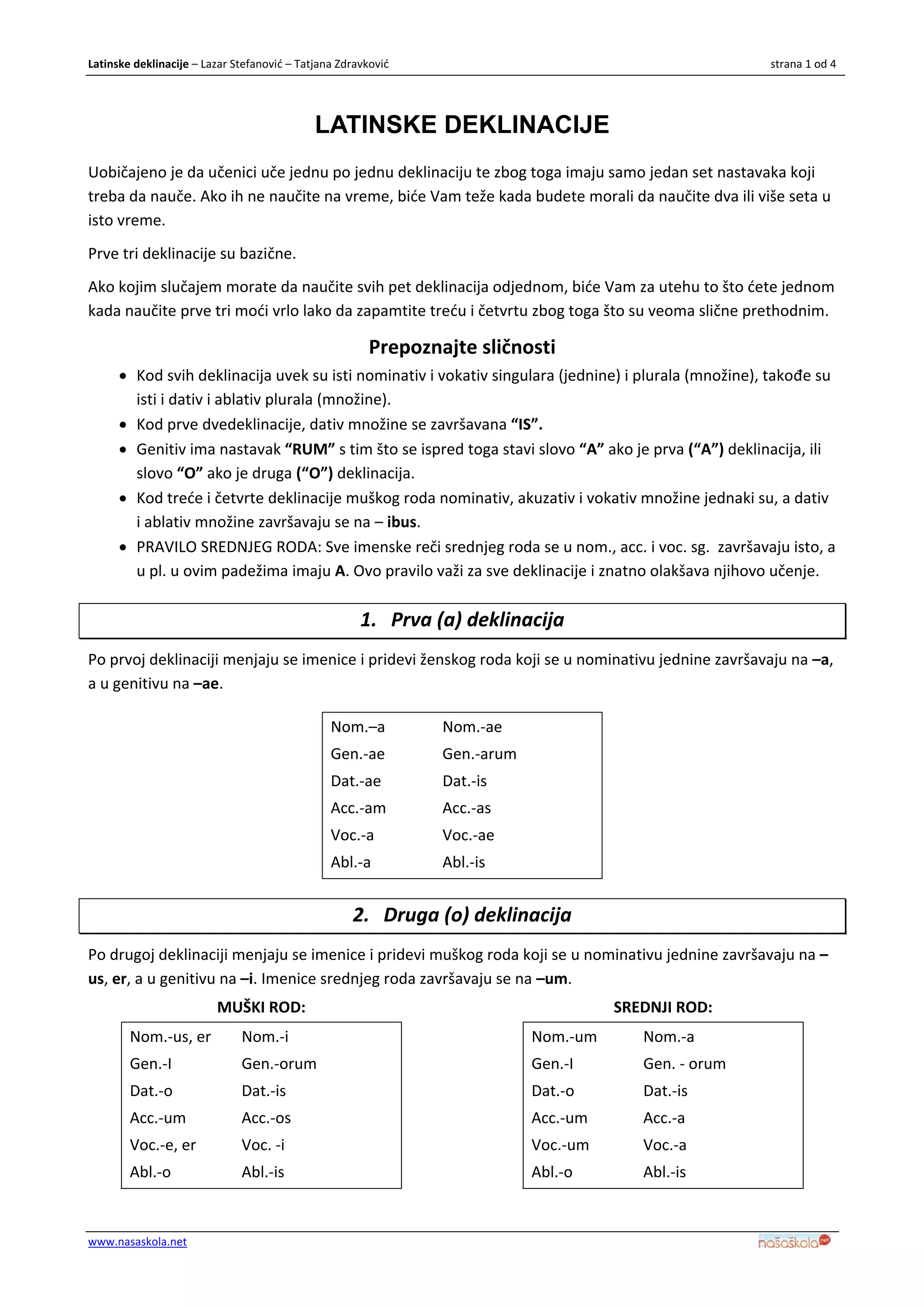 Latinske deklinacije - Lazar Stefanović - Tatjana Zdravković | PDF