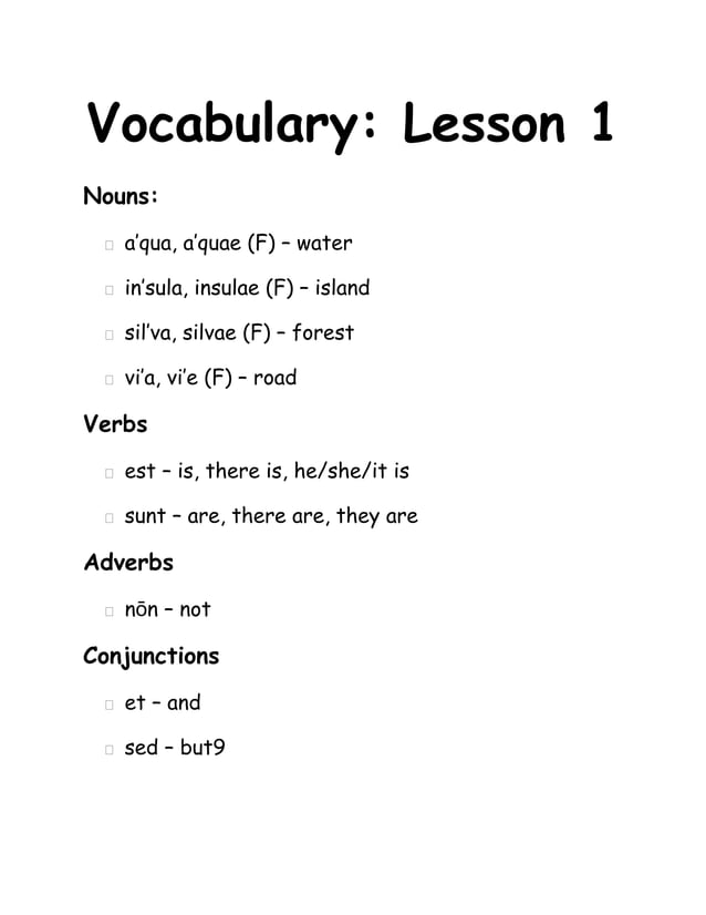 Latin Vocab. Lesson 1 | PDF