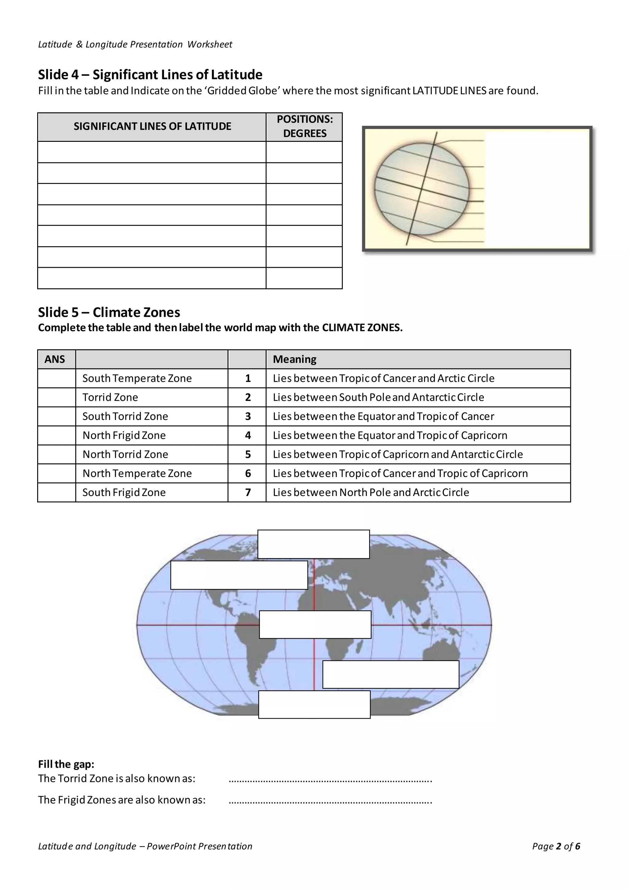 Lines of Latitude and Longitude – Worksheet | DOCX