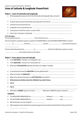 Lines of Latitude and Longitude – Worksheet | DOCX