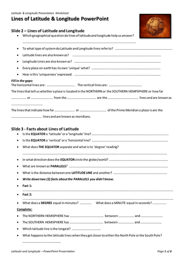 Lines of Latitude and Longitude – Worksheet | DOCX