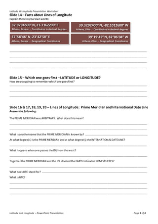 Lines of Latitude and Longitude – Worksheet | DOCX