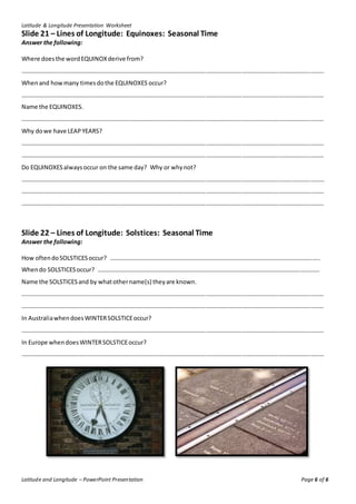 Lines of Latitude and Longitude – Worksheet | DOCX