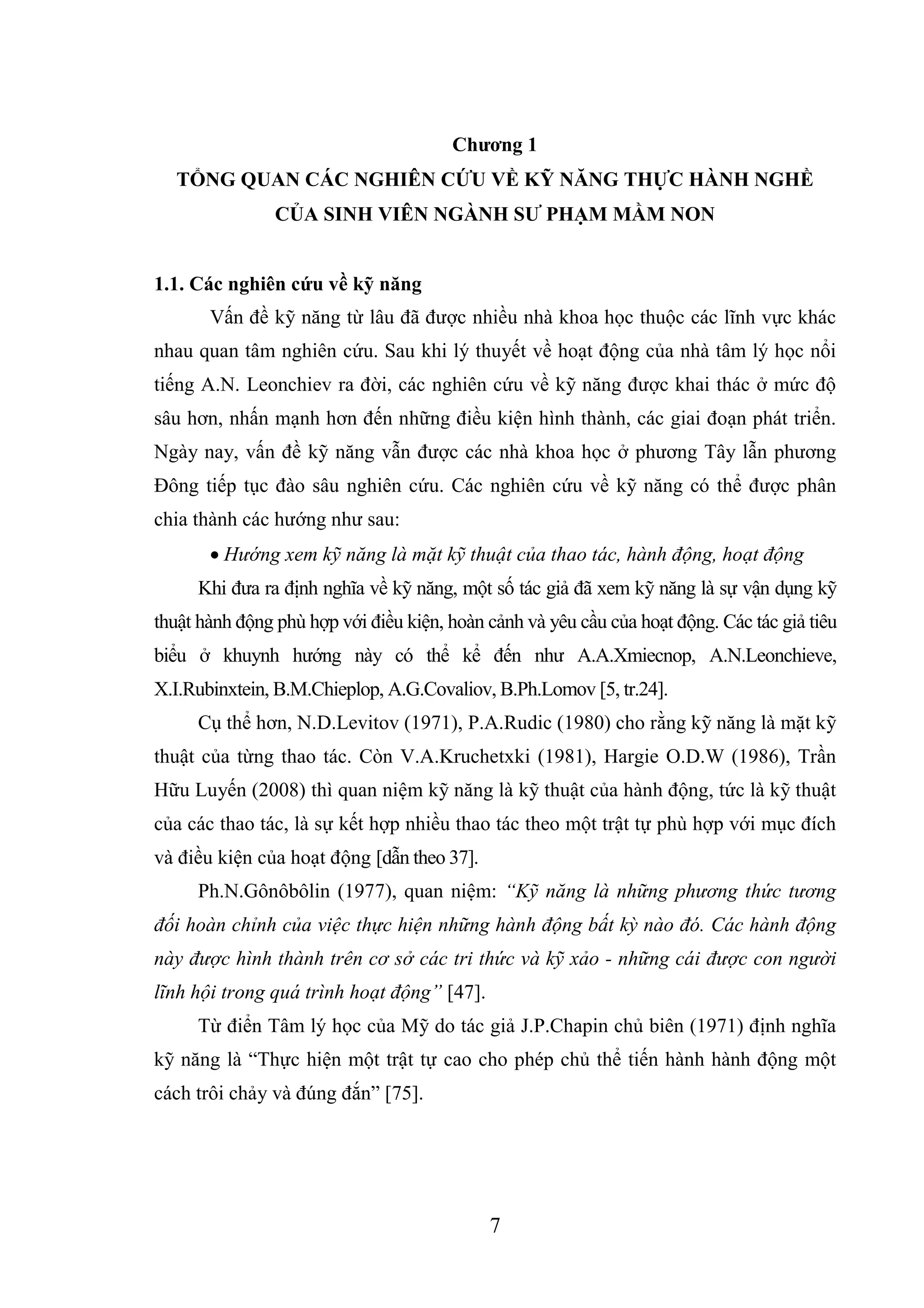 Luận án: Kỹ năng thực hành nghề của sinh viên sư phạm mầm non | PDF