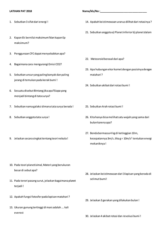 Lat soal pat kls 7 th 2018 | PDF