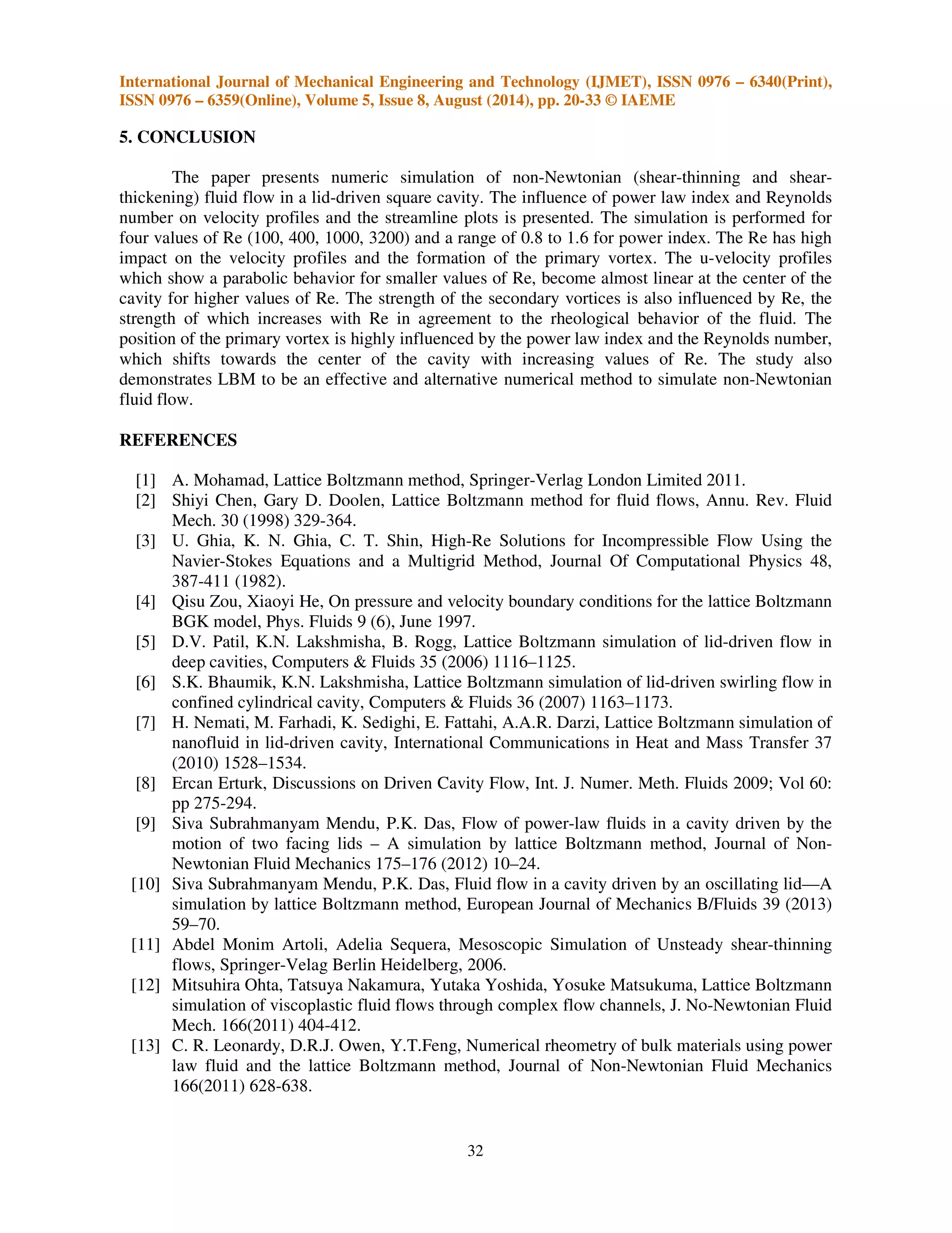 LATTICE BOLTZMANN SIMULATION OF NON-NEWTONIAN FLUID FLOW IN A LID DRIVEN CAVITY | PDF