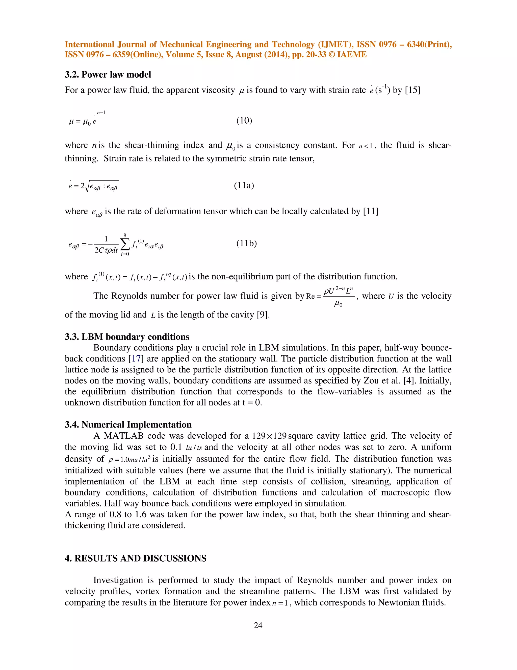 LATTICE BOLTZMANN SIMULATION OF NON-NEWTONIAN FLUID FLOW IN A LID DRIVEN CAVITY | PDF
