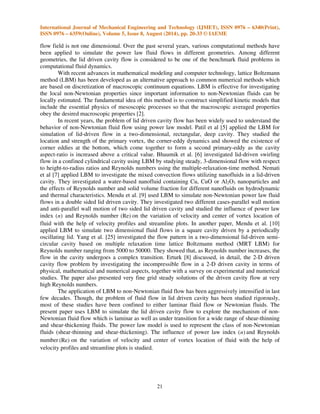 LATTICE BOLTZMANN SIMULATION OF NON-NEWTONIAN FLUID FLOW IN A LID DRIVEN CAVITY | PDF