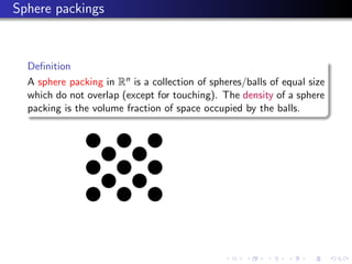 Lattices, sphere packings, spherical codes | PPT