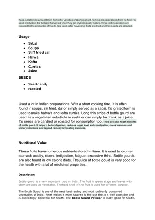 BOTTLE GOURD PROCESSING FOR VALUE ADDED PRODUCTS AND ENTREPRENEURSHIP ...