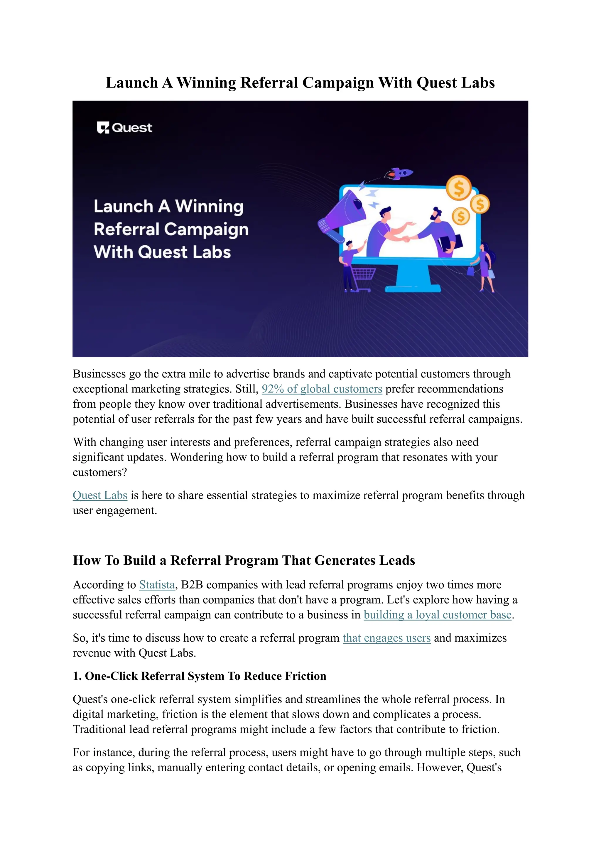 Launch A Winning Referral Campaign With Quest Labs | PDF