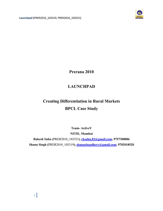 BPCL Casestudy Solution - Launchpad 2010 | DOCX