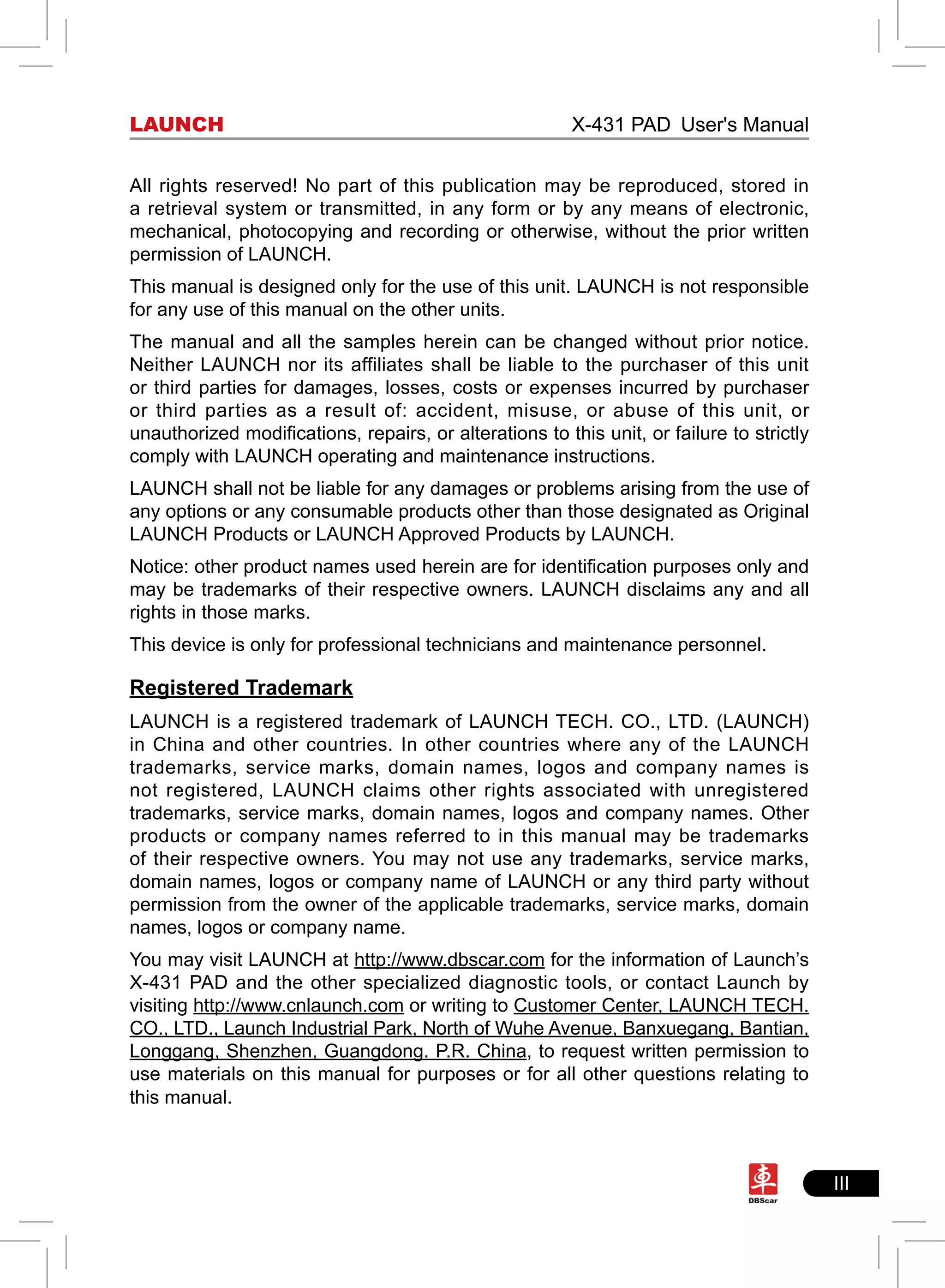 Launch X431 X-431 PAD User Manual | PDF