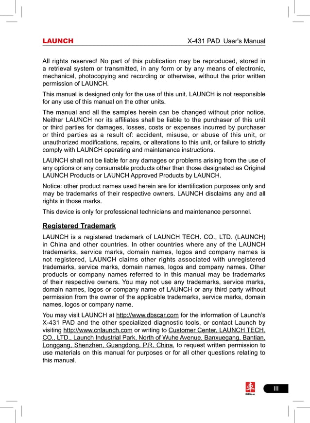 Launch X431 X-431 PAD User Manual | PDF