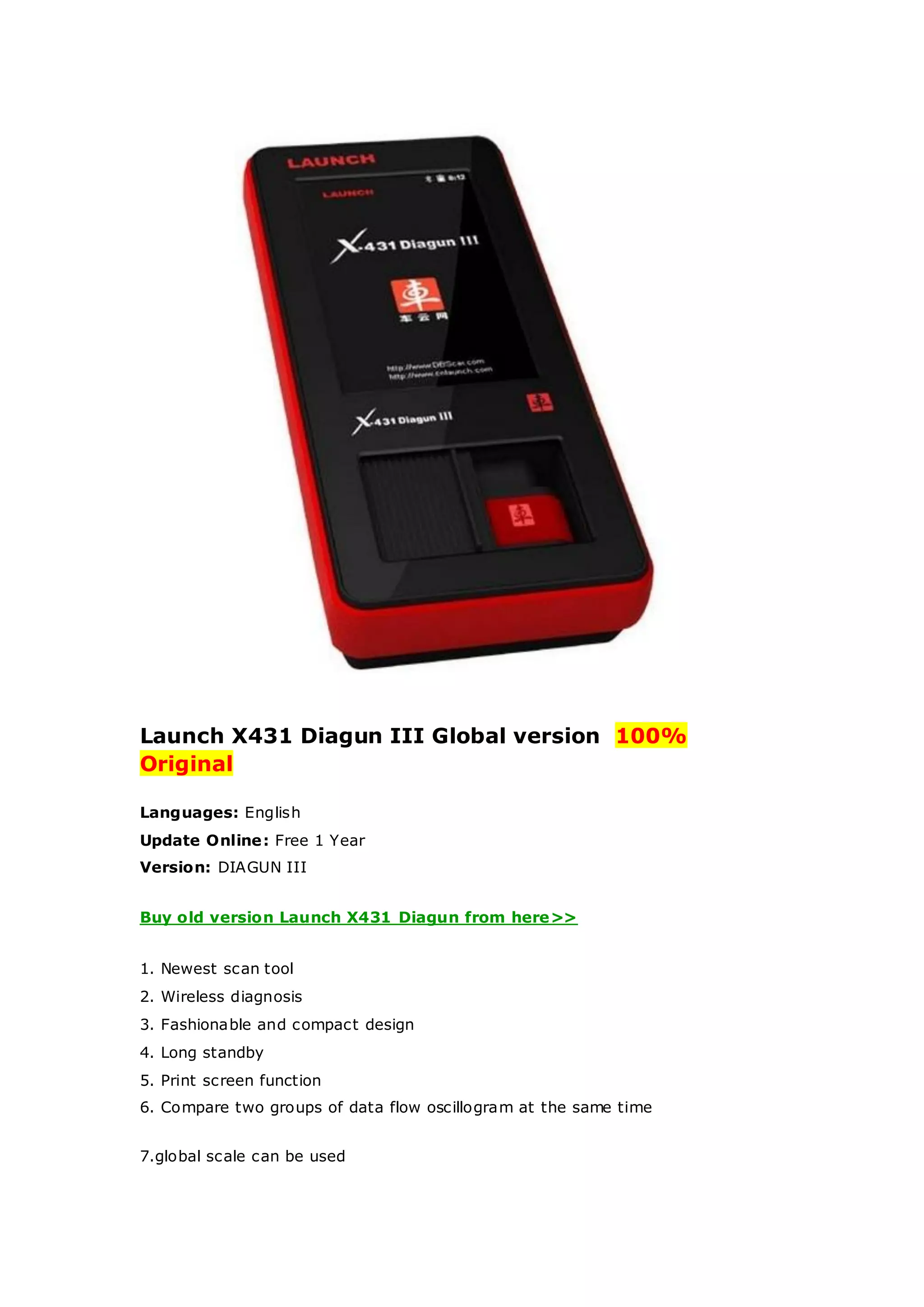 Launch x431 diagun iii global version newest scan tool 100% genuine | PDF