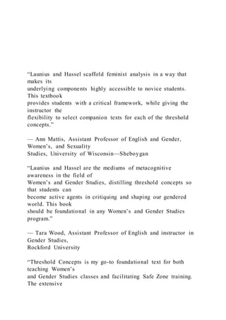 Launius and Hassel scaffold feminist analysis in a way th | DOCX