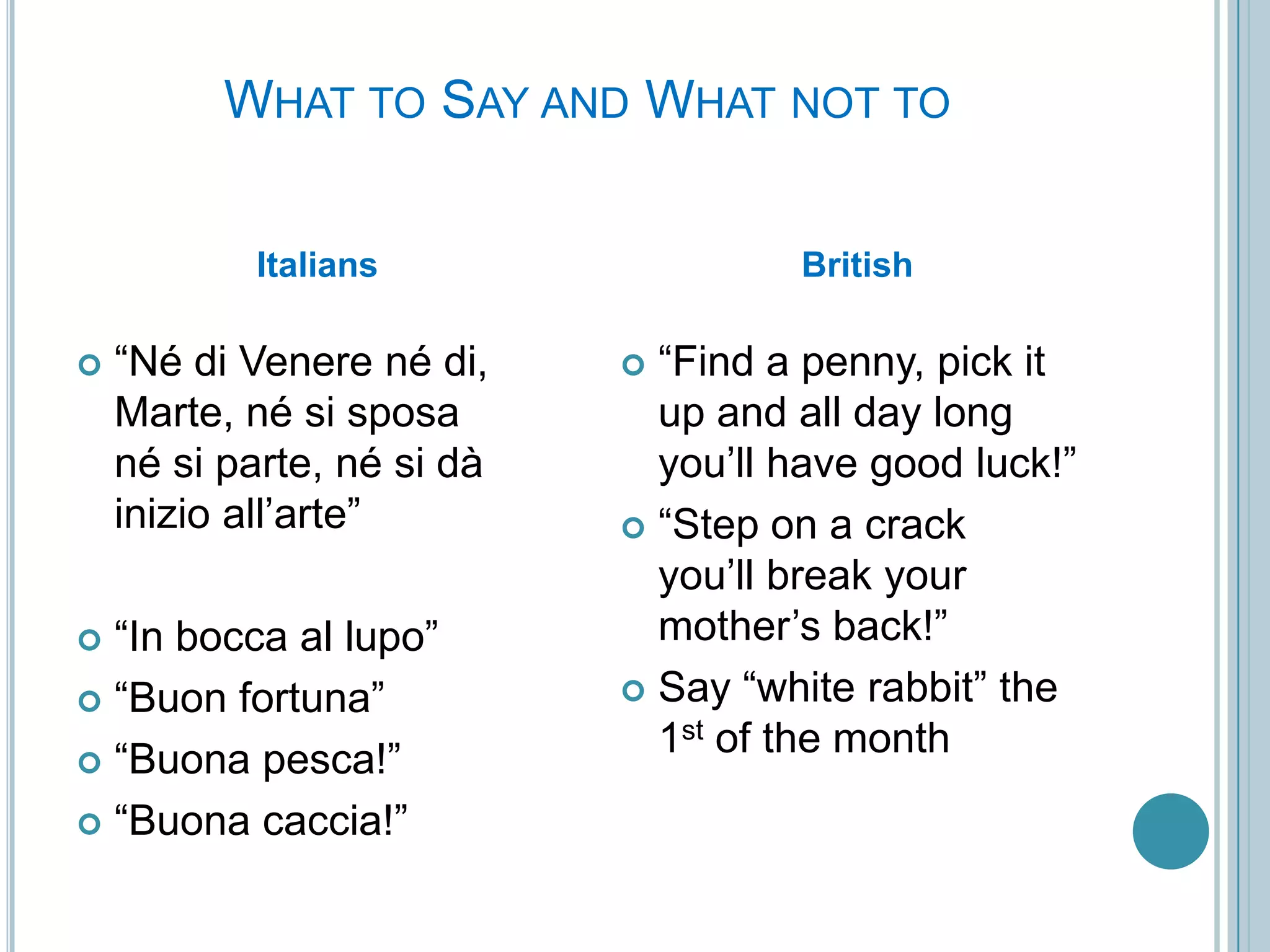 Italian vs English Superstitions | PPT
