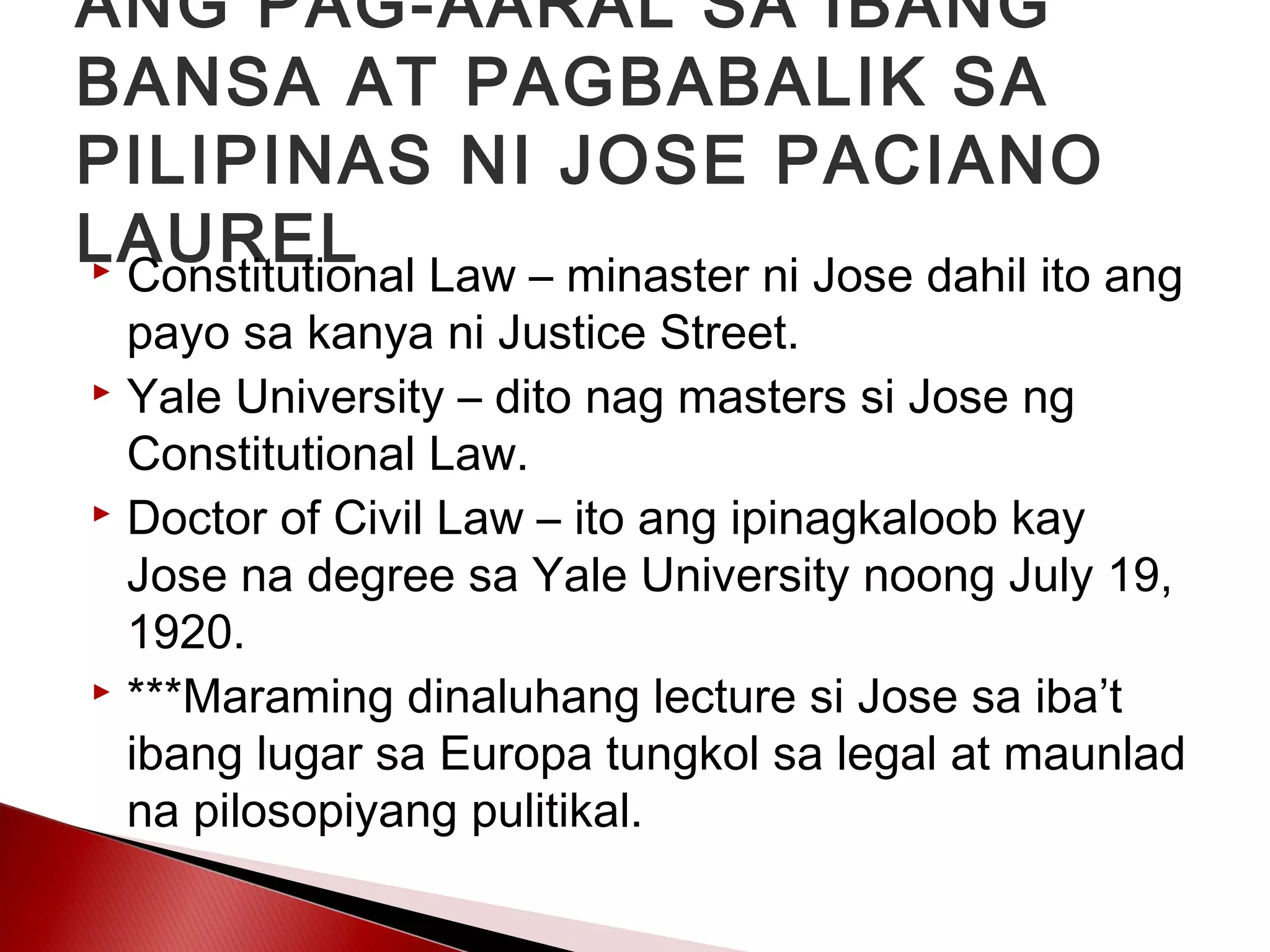 JOSE LAUREL: LIFE AND WORKS II | PPT