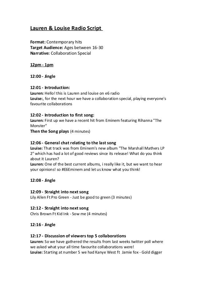 Lauren And Louise Radio Script Lauren And Louise Radio Script