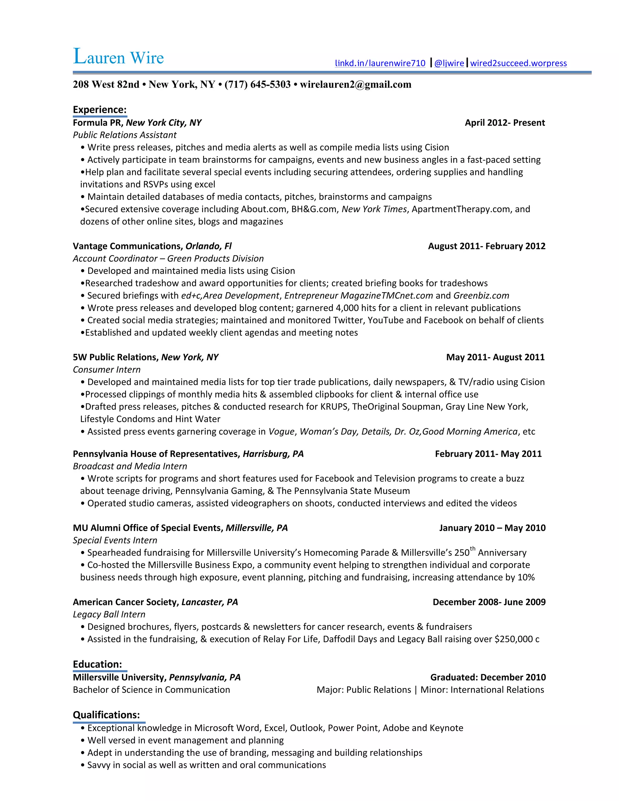 Lauren Wire résumé | PDF
