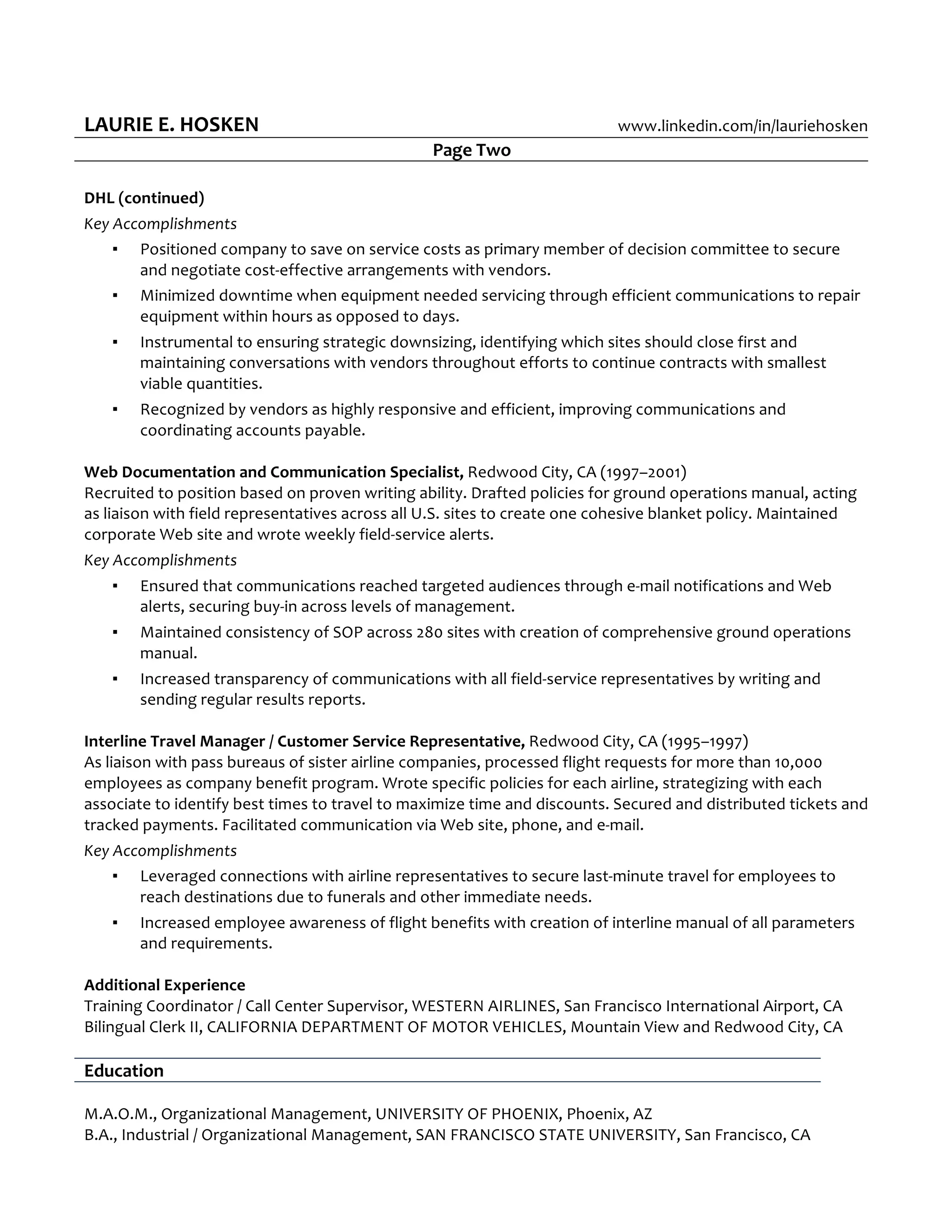 Laurie Hosken Resume | PDF | Air Travel | Travel Type