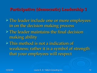 Laurie Talbot Leadership Styles1 | PPT | Executive Leadership ...