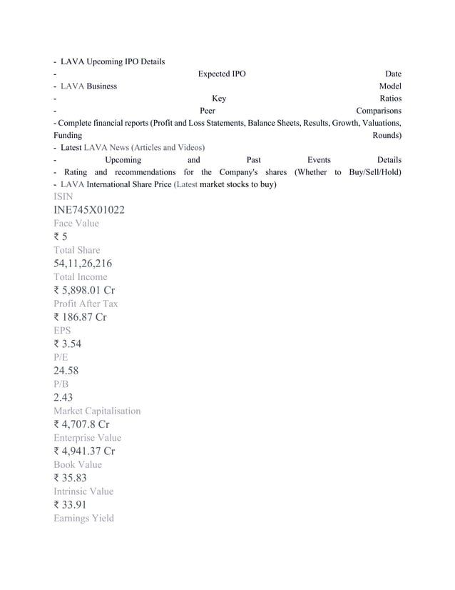Lava International Unlisted shares Overview | PDF