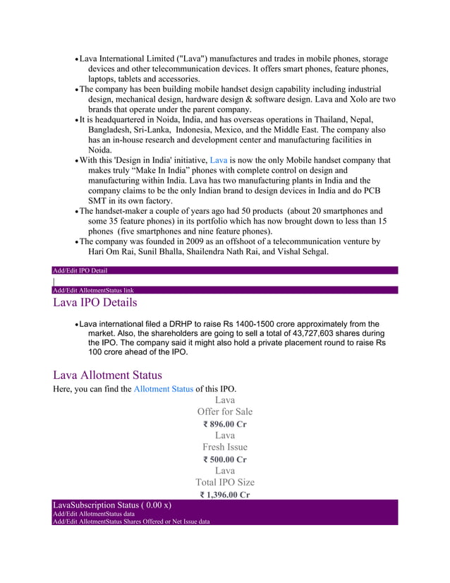 Lava International Unlisted shares Overview | PDF