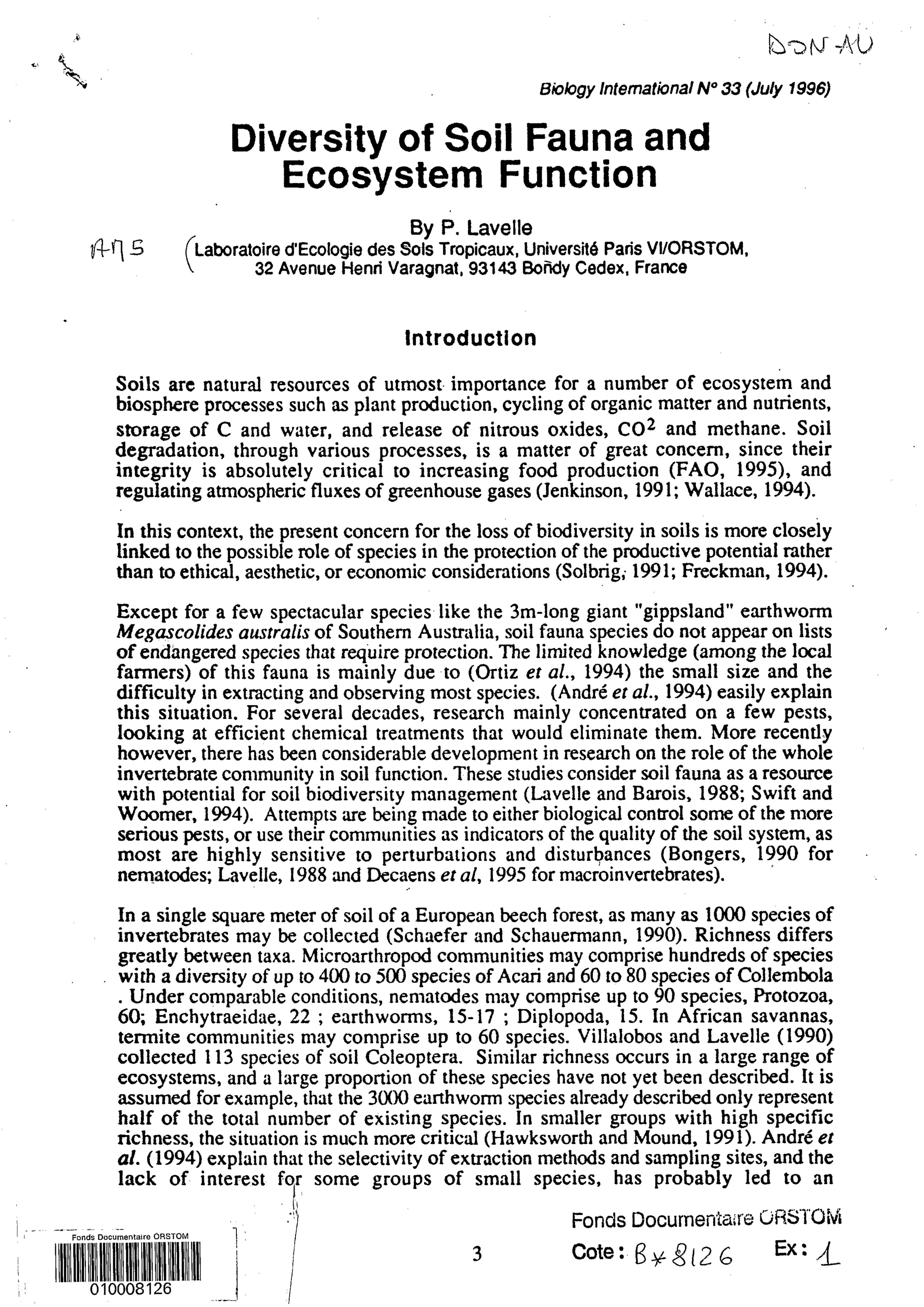 Diversity of Soil Fauna and Ecosystem Function | PDF