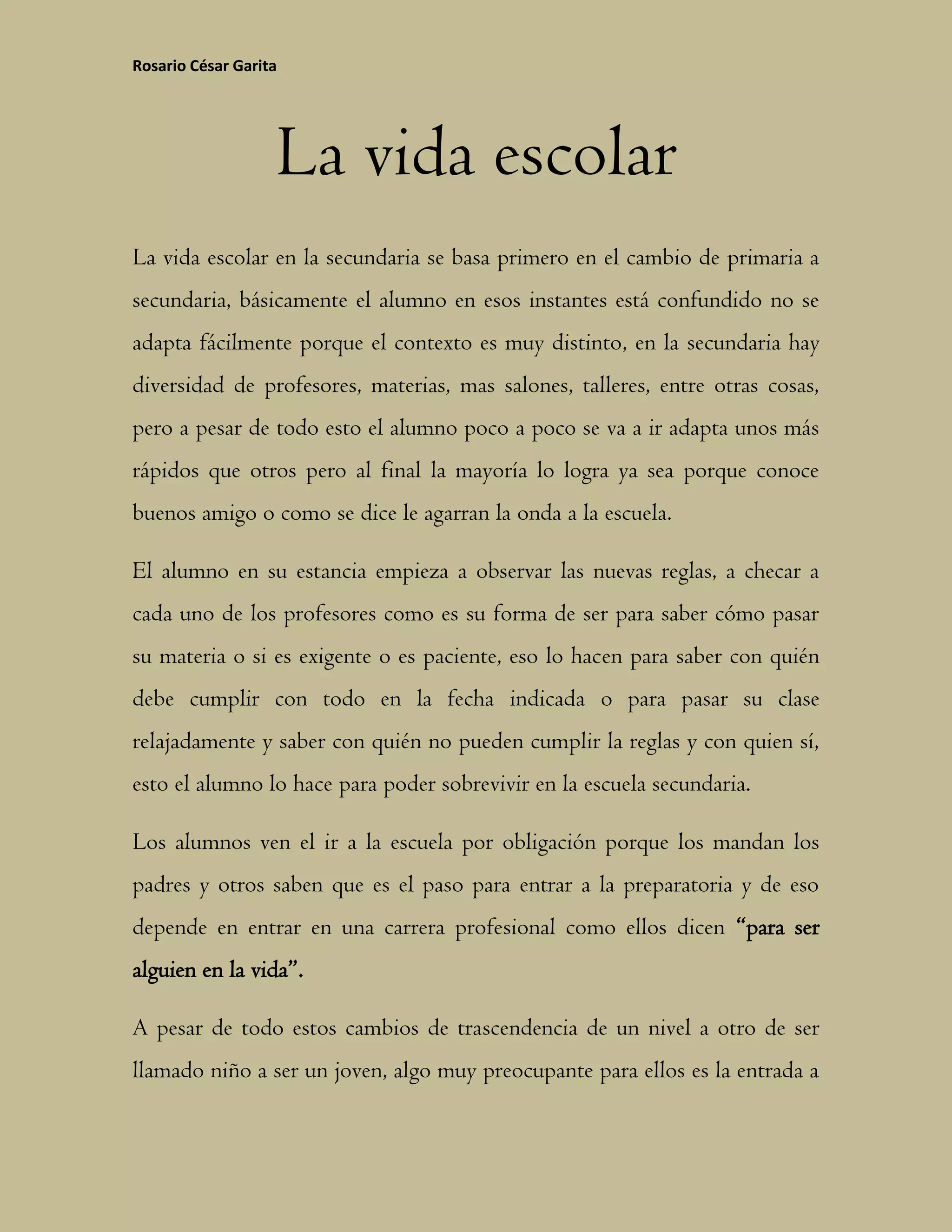 La vida escolar | DOCX