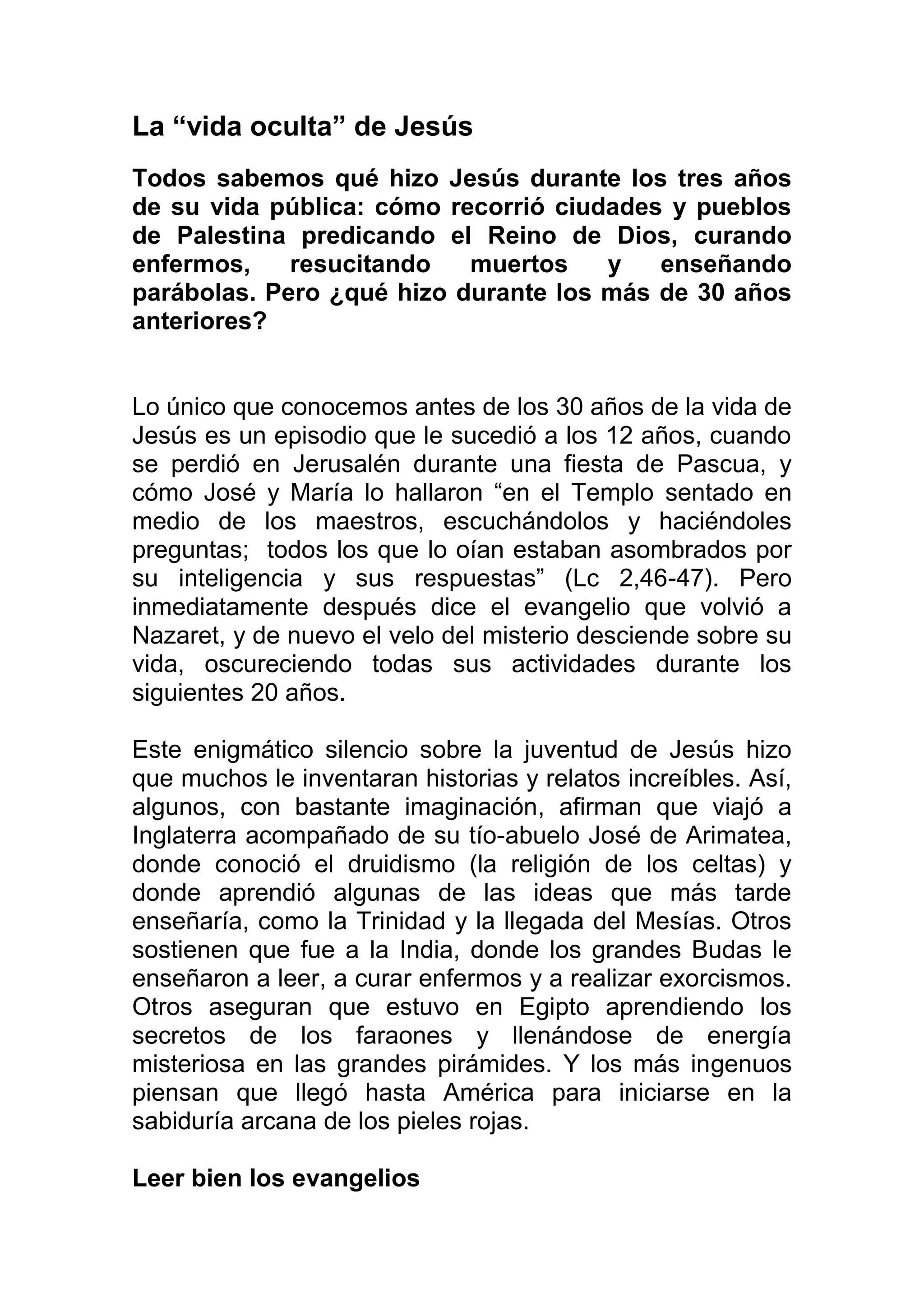 La vida oculta de jesus | DOCX