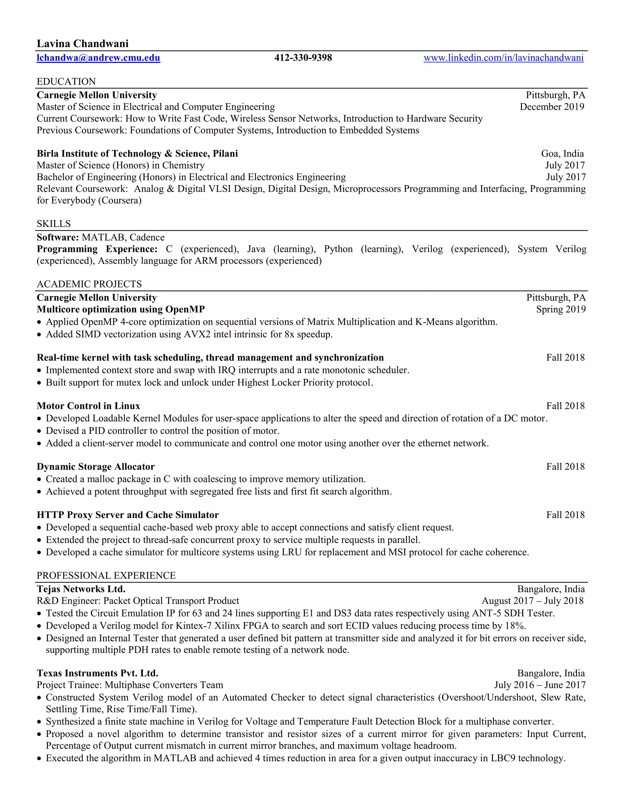 Lavina Chandwani Resume | PDF