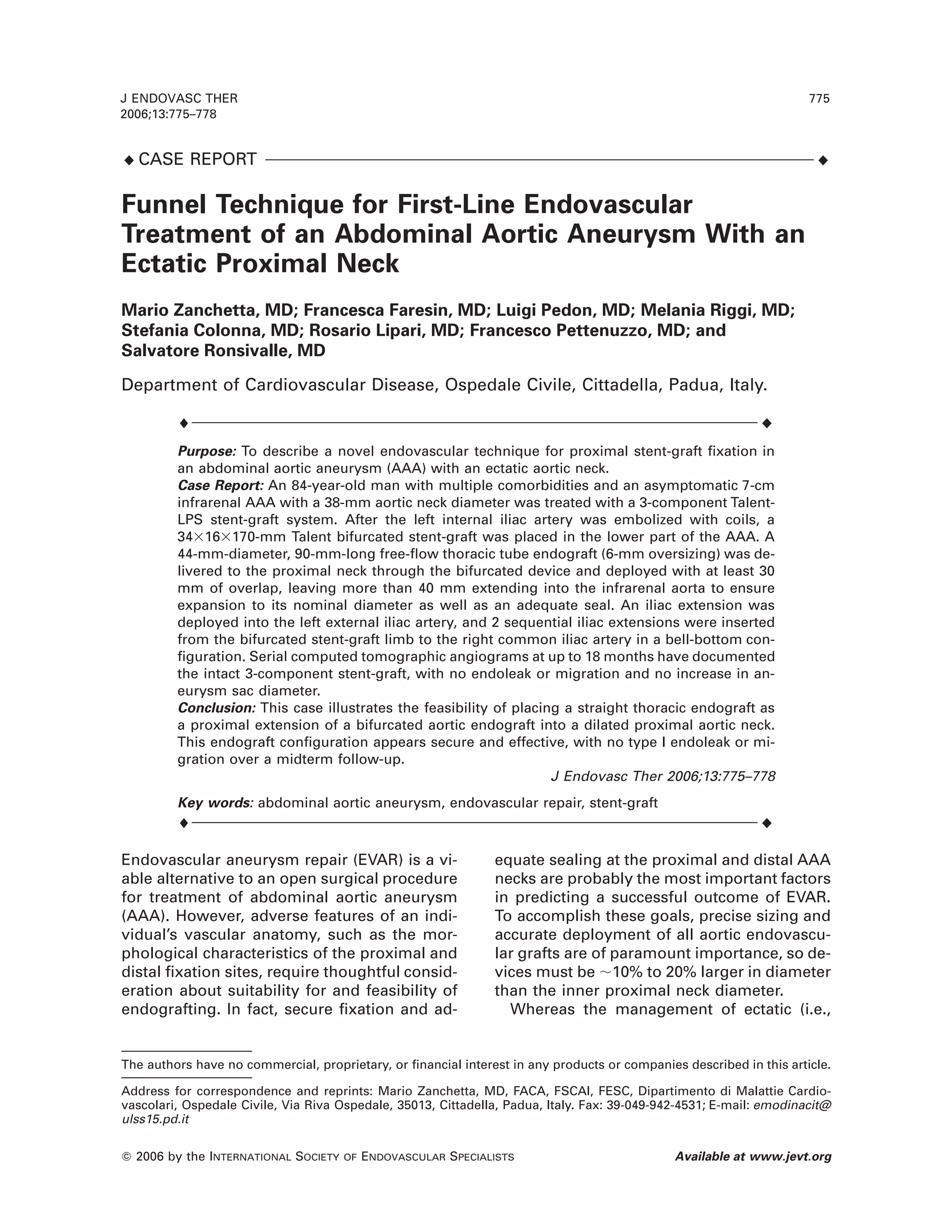 FUNNEL TECHNIQUE, J ENDOVASC THER 2006;13:775–778- Case Report-Funnel ...