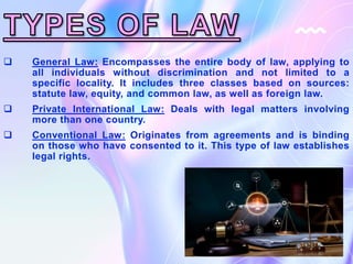 LAW: meaning, evolution,features,classification | PPTX