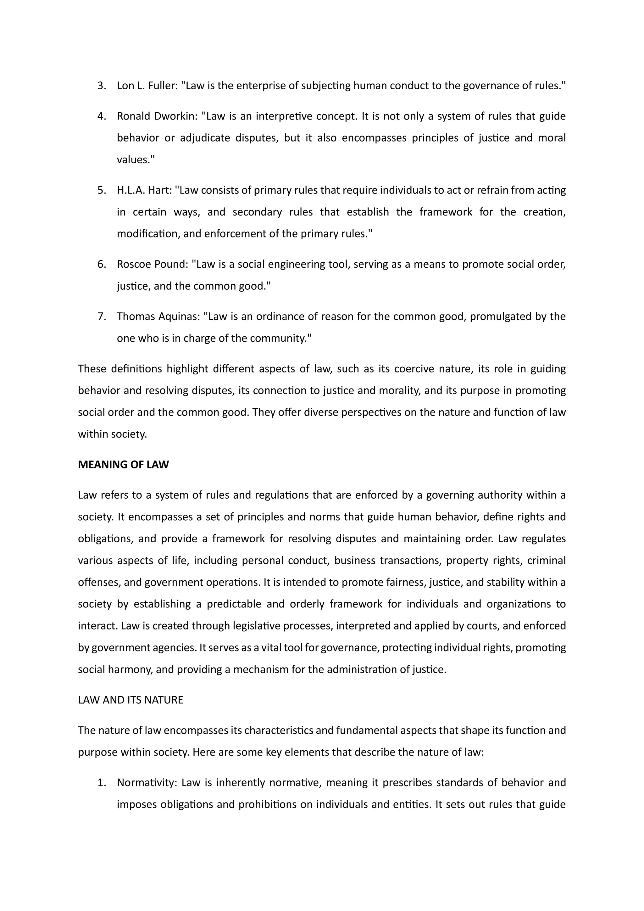 Kinds of law, MEANING OF LAW , LAW AND ITS NATURE | PDF